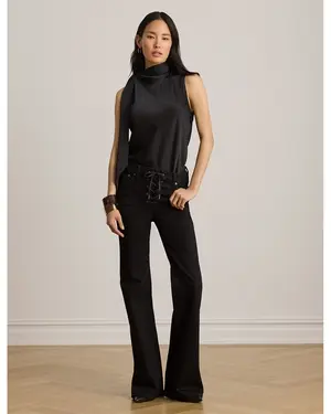 Ralph Lauren Sleeveless Tie Neck Charmeuse Blouse - Black