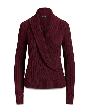 Ralph Lauren Cable Knit Shawl Collar Sweater - Dark Garnet