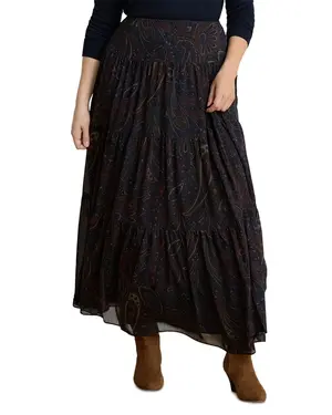 Ralph Lauren Paisley Print Georgette Tiered Maxi Skirt