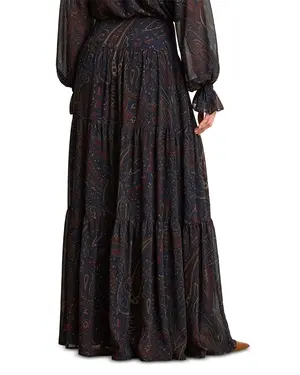 Ralph Lauren Paisley Print Georgette Tiered Maxi Skirt