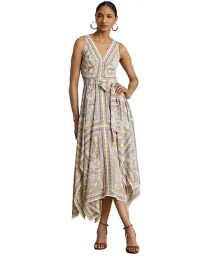 Ralph Lauren Paisley Georgette Handkerchief Hem Dress - White Multi