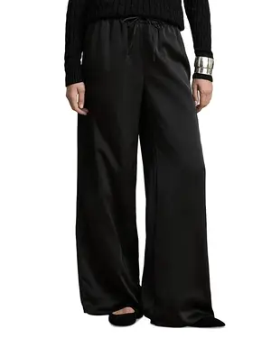 Ralph Lauren Satin Charmeuse Wide Leg Pants - Black