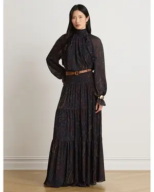 Ralph Lauren Paisley Georgette Tiered Maxi Skirt