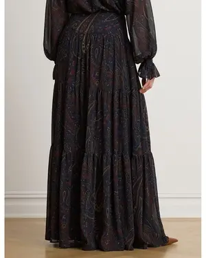 Ralph Lauren Paisley Georgette Tiered Maxi Skirt
