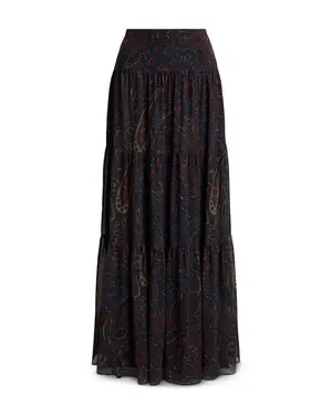 Ralph Lauren Paisley Georgette Tiered Maxi Skirt