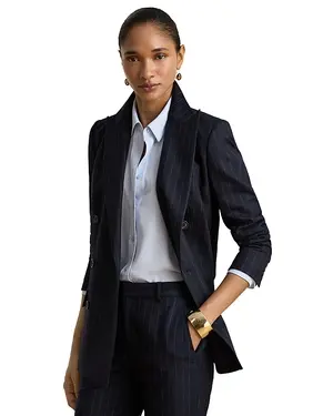 Ralph Lauren Pinstripe Double Breasted Twill Blazer - Navy/cream