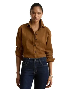 Ralph Lauren Button Front Suede Shirt - Light Tobacco