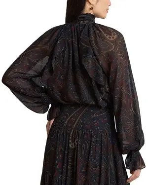 Ralph Lauren Paisley Print Georgette Mock Neck Blouse
