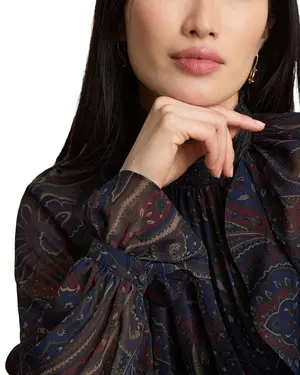 Ralph Lauren Paisley Print Georgette Mock Neck Blouse