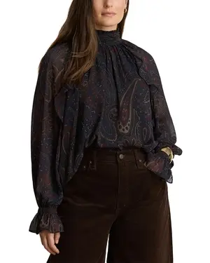 Ralph Lauren Paisley Print Georgette Mock Neck Blouse