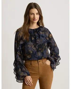 Ralph Lauren Georgette Ruffle Trim Blouse