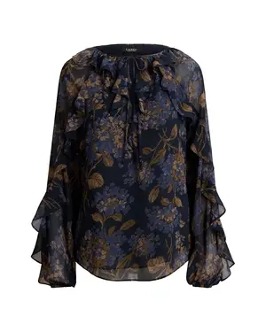 Ralph Lauren Georgette Ruffle Trim Blouse