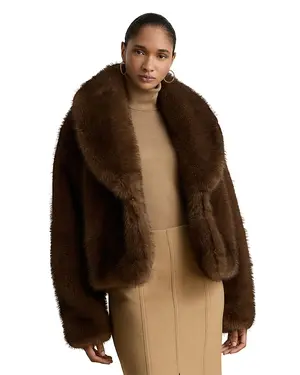 Ralph Lauren Faux Fur Shawl Collar Coat - Dark Camel