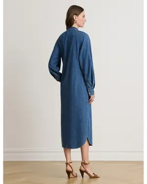 Ralph Lauren Cotton Denim Tie Neck Shirt Dress