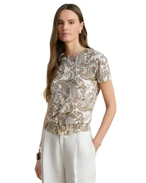 Ralph Lauren Paisley Short Sleeve Sweater - White Multi