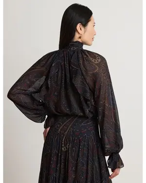 Ralph Lauren Petite Paisley Georgette Mock Neck Blouse