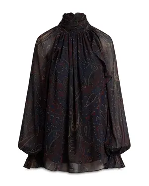 Ralph Lauren Petite Paisley Georgette Mock Neck Blouse