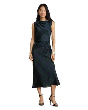 Ralph Lauren Black Watch Satin Charmeuse Dress - Navy/green/black