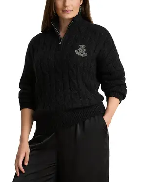 Ralph Lauren Cable Funnel Neck Quarter Zip Sweater - Black