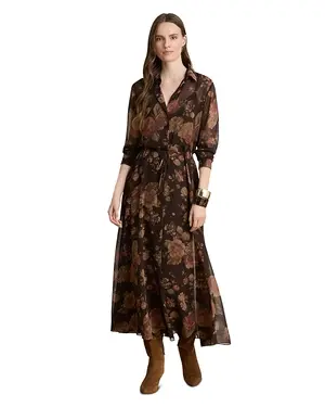 Ralph Lauren Floral Chiffon Shirtdress - Brown Multi