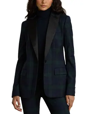 Ralph Lauren Black Watch Satin Trim Twill Blazer - Black/green Multi