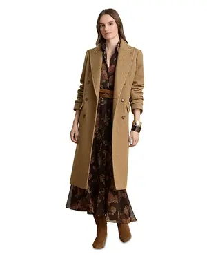 Ralph Lauren Double Breasted Wool Blend Herringbone Coat - Brown/tan Multi