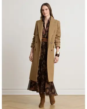 Ralph Lauren Double Breasted Wool Blend Herringbone Coat