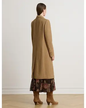 Ralph Lauren Double Breasted Wool Blend Herringbone Coat