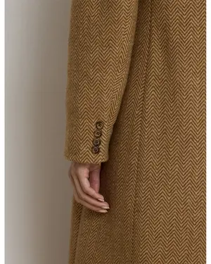 Ralph Lauren Double Breasted Wool Blend Herringbone Coat