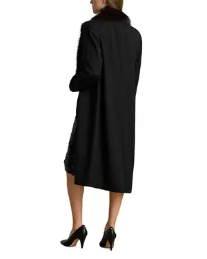 Ralph Lauren Faux Fur Trim Double Breasted Crepe Coat