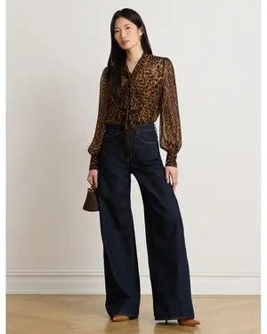 Ralph Lauren Printed Chiffon Tie Neck Blouse
