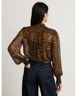 Ralph Lauren Printed Chiffon Tie Neck Blouse