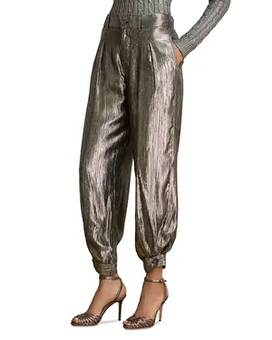 Ralph Lauren Paisley Metallic Crinkle Jogger Pants - Grey Multi