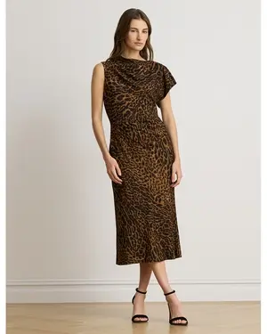 Ralph Lauren Single Sleeve Pleated Crepe Dress