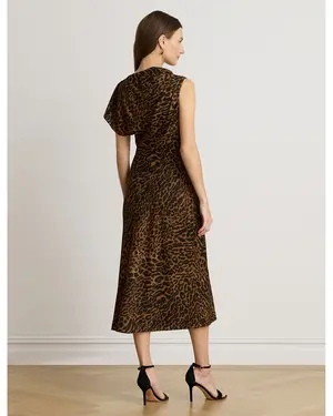 Ralph Lauren Single Sleeve Pleated Crepe Dress