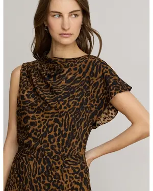 Ralph Lauren Single Sleeve Pleated Crepe Dress