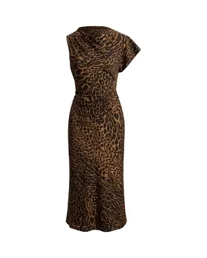 Ralph Lauren Single Sleeve Pleated Crepe Dress