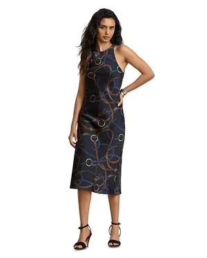 Ralph Lauren Twill Sleeveless Midi Dress - Navy Multi