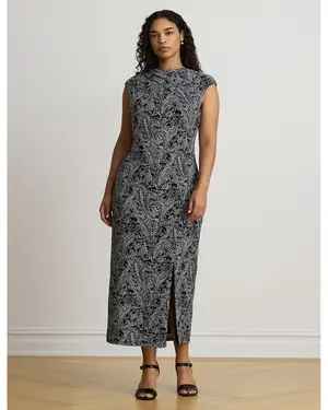 Ralph Lauren Paisley Stretch Jersey Cap Sleeve Dress
