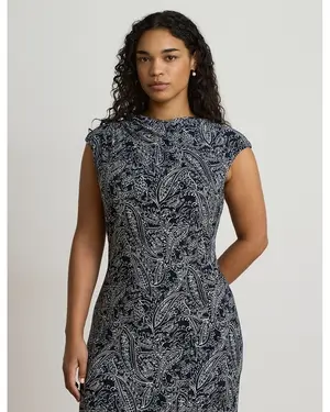 Ralph Lauren Paisley Stretch Jersey Cap Sleeve Dress