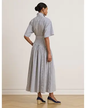 Ralph Lauren Striped Belted Cotton Broadcloth Shirtdress