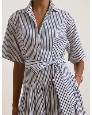 Ralph Lauren Striped Belted Cotton Broadcloth Shirtdress