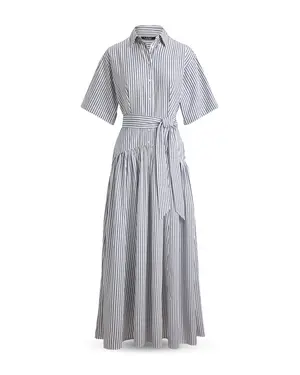 Ralph Lauren Striped Belted Cotton Broadcloth Shirtdress