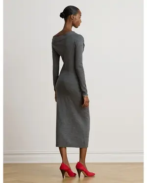 Ralph Lauren Pleated Wool Off-the-shoulder Dress