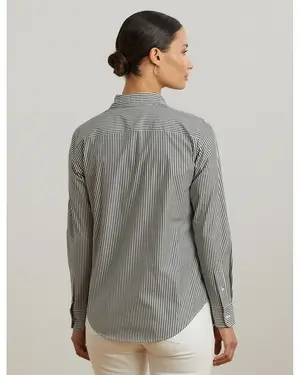 Ralph Lauren Striped Button Front Top - Black/white