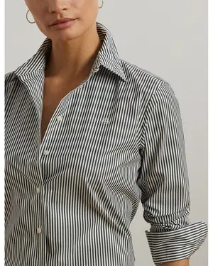 Ralph Lauren Striped Button Front Top - Black/white