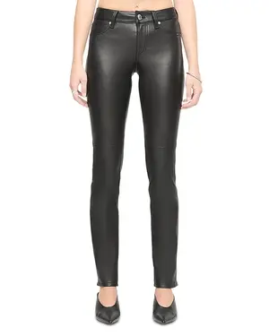 RE/DONE Leather Slim Fit Mid Rise Straight Leg Jeans - Black