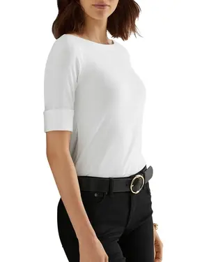 Ralph Lauren Elbow Sleeve Boat Neck Top