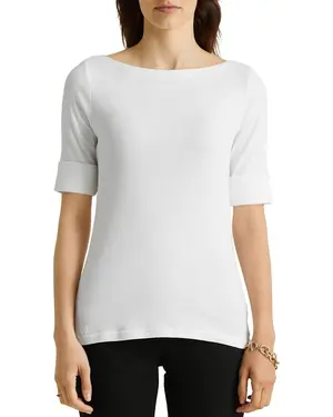 Ralph Lauren Elbow Sleeve Boat Neck Top