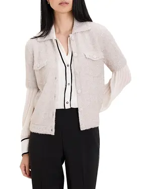 NIC+ZOE Tinseltown Collared Short Sleeve Cardigan - Silver Mix